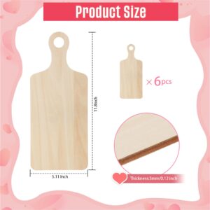 6 Pieces Mini Wooden Cutting Boards with Handle Wooden Paddle Chopping Board Unfinished Wood Boards for Home Kitchen Cooking Decor DIY Craft (Rectangle,11.8 x 5.1 Inch)