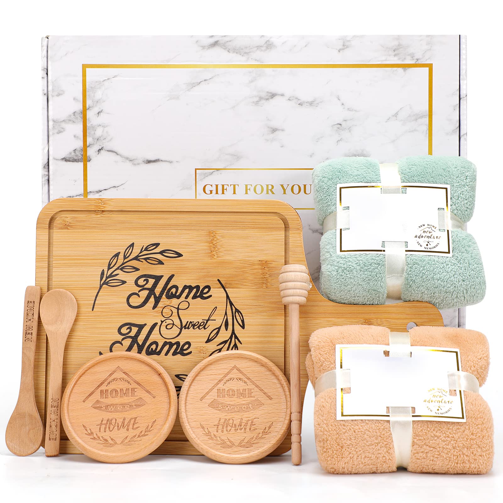 House Warming Gifts New Home - New Home Gifts for Home - House Warming Gifts New Home for Couple Women Men - Home Sweet Home Housewariming Gift Bamboo Serving Board Coasters Spoon