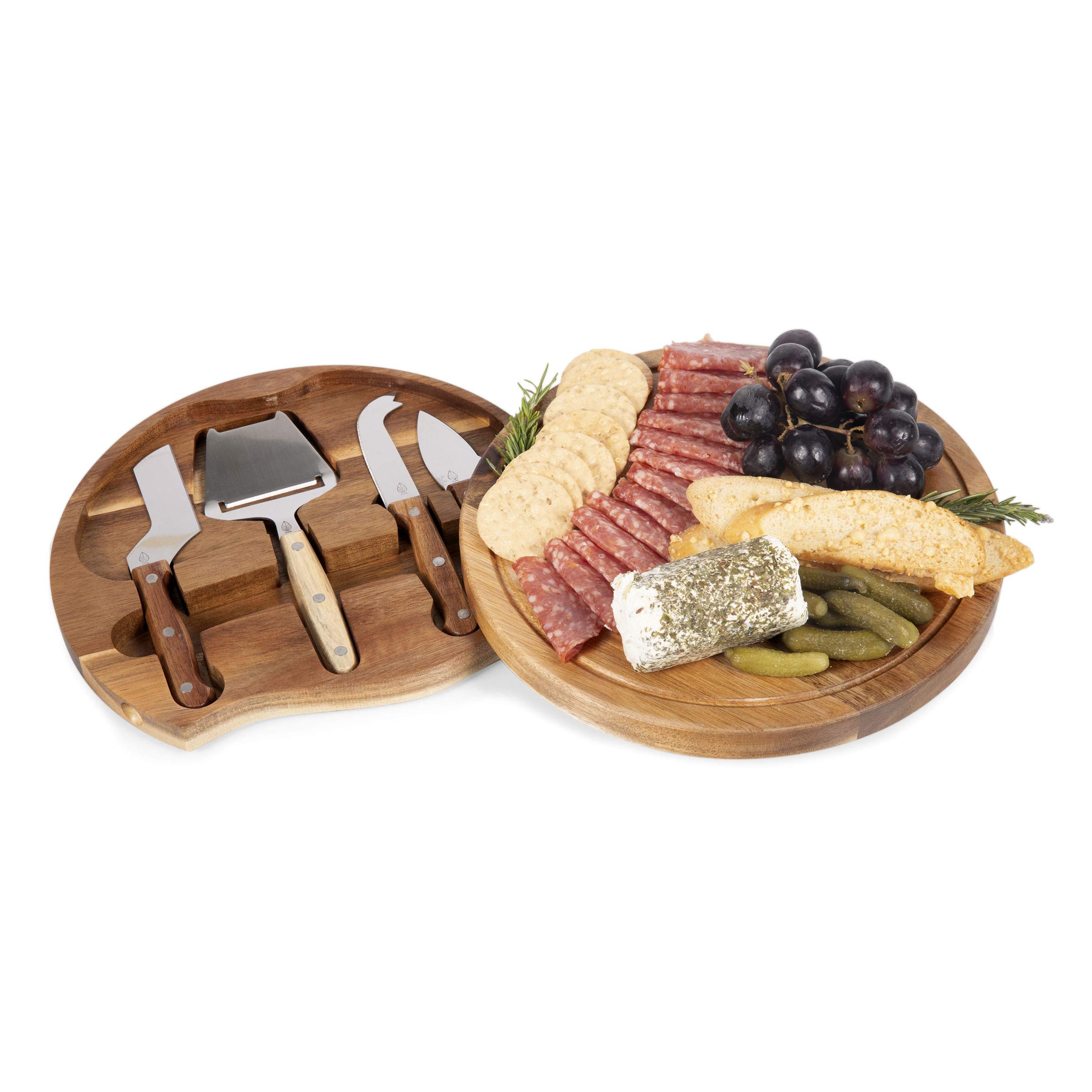 TOSCANA - a Picnic Time brand Personalized Monogram Initials Acacia Circo Cheese Cutting Board & Tools Set, 10.2 x 10.2 x 1.6, Letter M