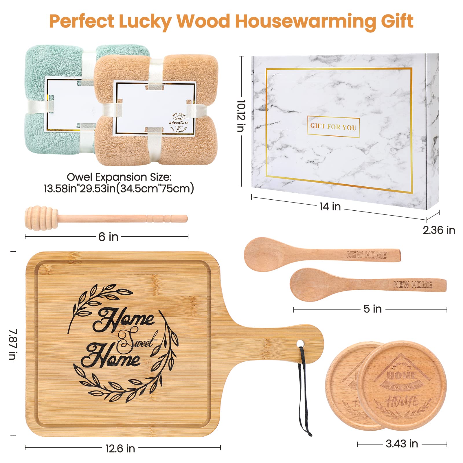 House Warming Gifts New Home - New Home Gifts for Home - House Warming Gifts New Home for Couple Women Men - Home Sweet Home Housewariming Gift Bamboo Serving Board Coasters Spoon