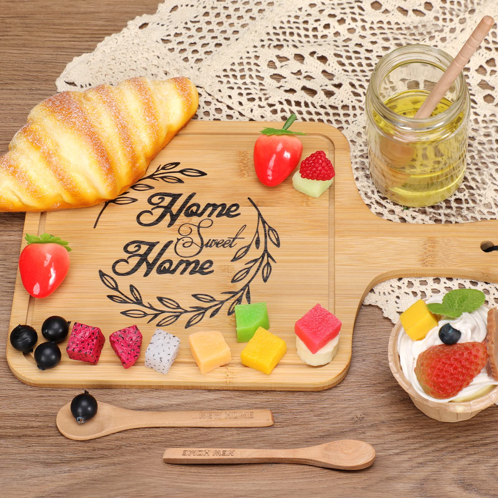 House Warming Gifts New Home - New Home Gifts for Home - House Warming Gifts New Home for Couple Women Men - Home Sweet Home Housewariming Gift Bamboo Serving Board Coasters Spoon