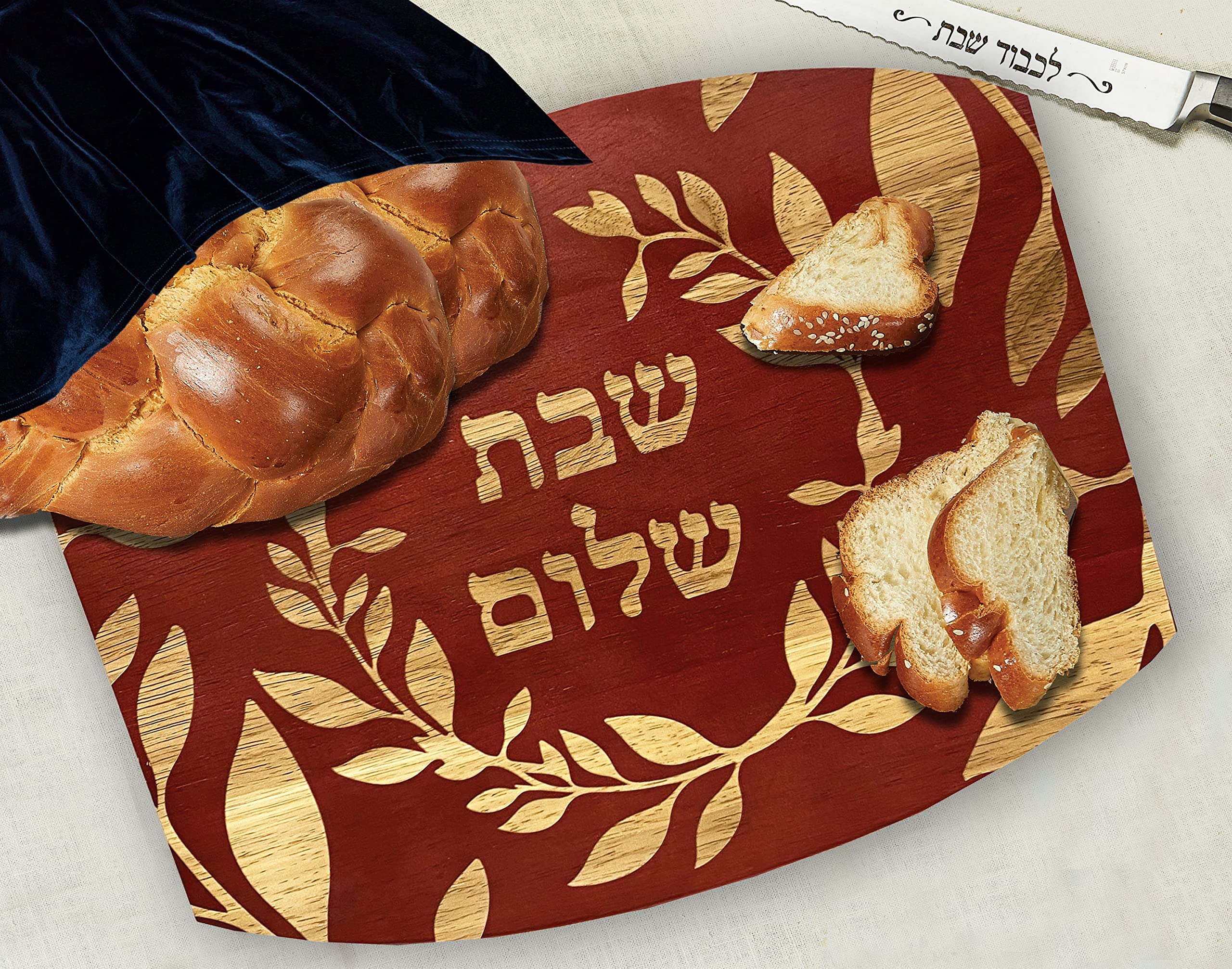 Rite Lite Challah Board with Etched Flower Design Shabbat Bread Board- Perfect Jewish Home Gift (Etched Flower Design)