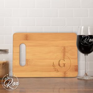 On The Rox Monogrammed Cutting Boards - 9” x 12” A to Z Personalized Engraved Bamboo Board (G) - Large Customized Wood Cutting Board with Initials - Wooden Custom Charcuterie Board Kitchen Gifts