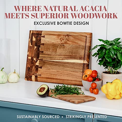 Collage Acacia Wood Cutting Board for Kitchen and Home - Large Butcher Block Chopping Board, Sustainable Wood, Juice Groove - Doubles as 3 Compartment Serving Board - 17 x 13 x 1.5"