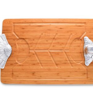 Arthur Court Designs Aluminum Turkey Handle Wood Carving/Cheese Board Large Tray for Serving Meats or Appetizer at Thanksgiving 23 inch x 13.5 Wide