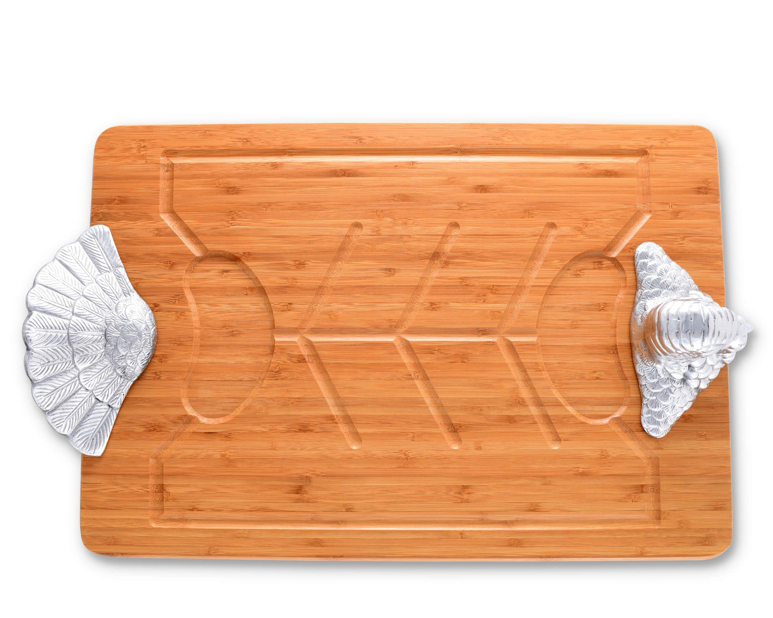 Arthur Court Designs Aluminum Turkey Handle Wood Carving/Cheese Board Large Tray for Serving Meats or Appetizer at Thanksgiving 23 inch x 13.5 Wide