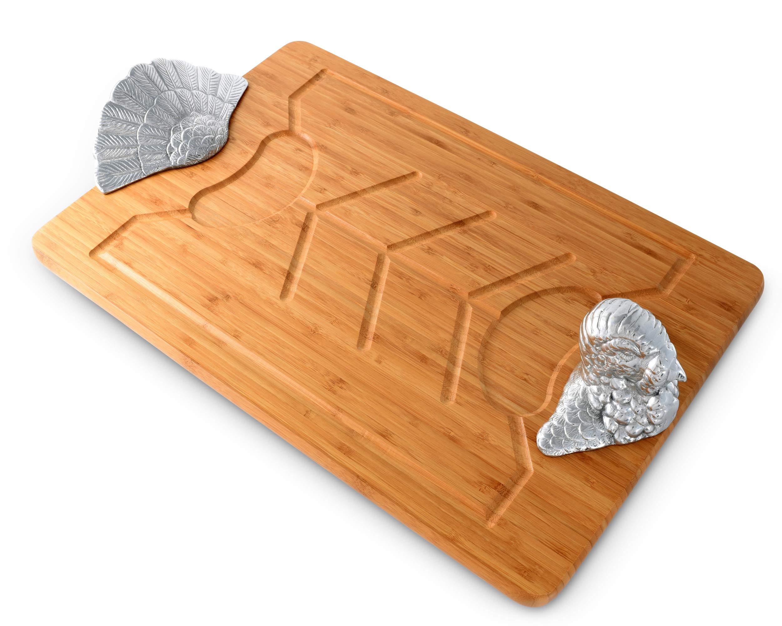 Arthur Court Designs Aluminum Turkey Handle Wood Carving/Cheese Board Large Tray for Serving Meats or Appetizer at Thanksgiving 23 inch x 13.5 Wide