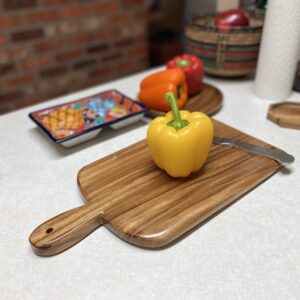 Wrightmart Wood Cutting Board for Kitchen, Server for Charcuterie, Bread, Cake, Fruit, Cheese, Vegetables and Appetizers, Acacia Hardwood, Reversible Paddle Design with Handle