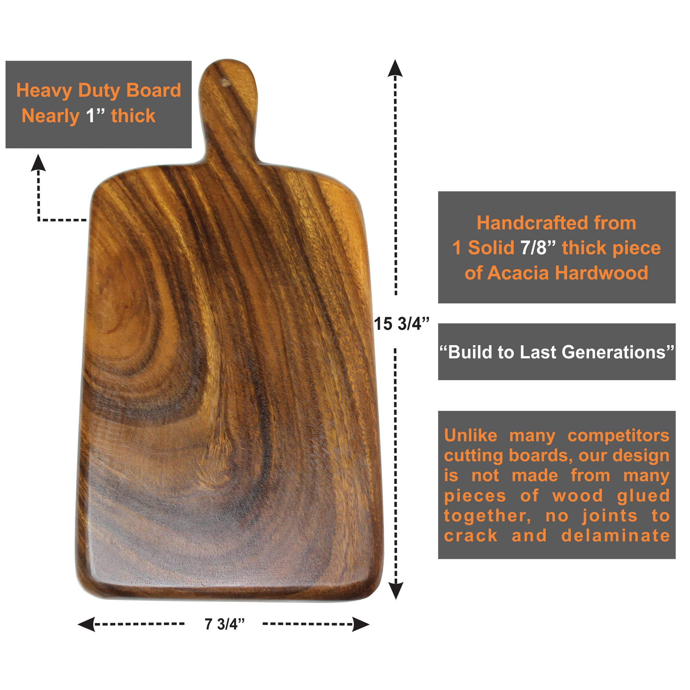 Wrightmart Wood Cutting Board for Kitchen, Server for Charcuterie, Bread, Cake, Fruit, Cheese, Vegetables and Appetizers, Acacia Hardwood, Reversible Paddle Design with Handle