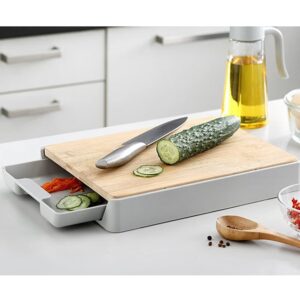 Cutting Board with Base Tray,Kitchen Bamboo Cutting Board,Cutting Board Platter Great Gift For Mother’s Day,Multi-Function Pull-Out Cutting Board,Anti-Skid And Hangable