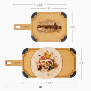 Elihome Paddle Series Kitchen Cutitng Board& Serving Board with handle,Juice Groove,Non-slip Feet,Dishwasher Safe,Reversible,Wood Fiber Composite,Eco-Friendly,Non-Porous,Small- 13.5" x 7.5" Natural