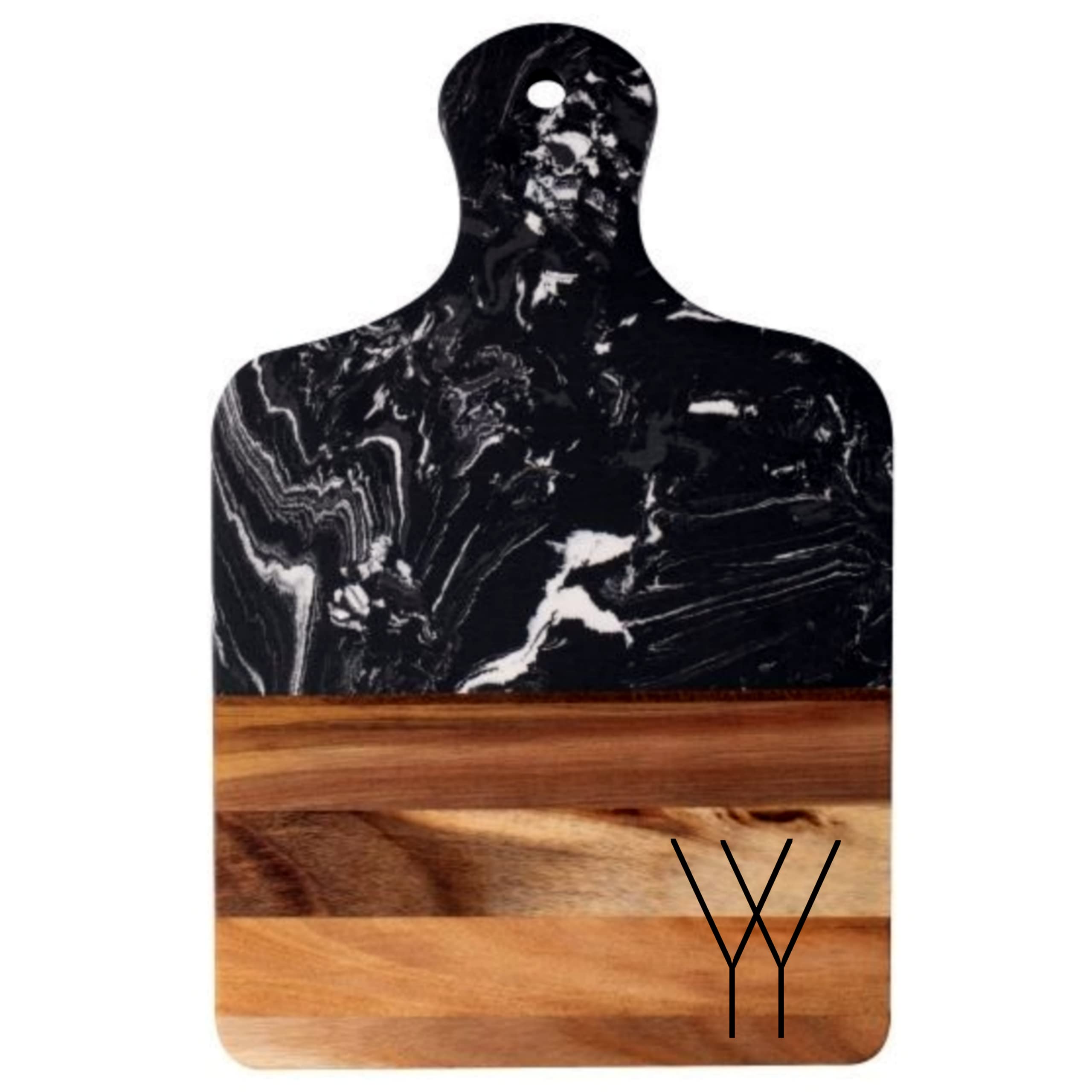 Yaakov Yvonne - Marble cutting boards for meat,fruits and decoration - Marble and Wood Cheese Board - Cutting boards - Black marble and wood cutting board - Marble and wood cutting board. (Black)