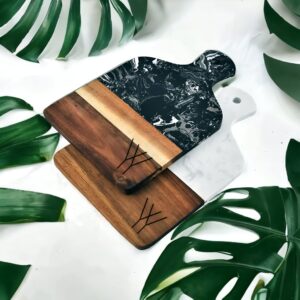 Yaakov Yvonne - Marble cutting boards for meat,fruits and decoration - Marble and Wood Cheese Board - Cutting boards - Black marble and wood cutting board - Marble and wood cutting board. (Black)