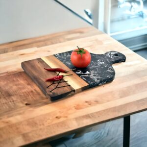 Yaakov Yvonne - Marble cutting boards for meat,fruits and decoration - Marble and Wood Cheese Board - Cutting boards - Black marble and wood cutting board - Marble and wood cutting board. (Black)