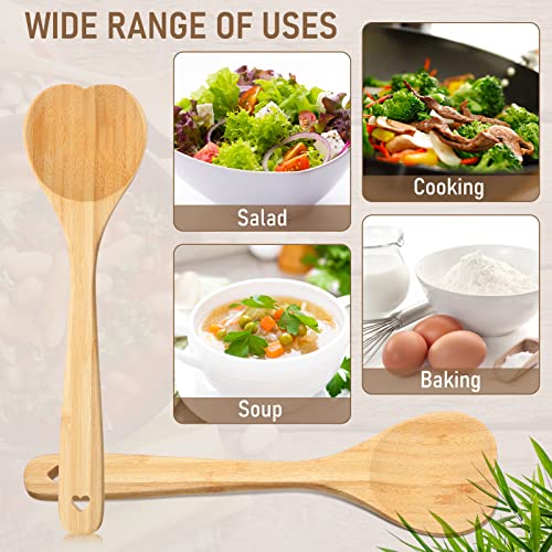 7 Pcs Heart Wood Cutting Board and Spoons Kitchen Utensils Set Include 3 Pcs Cutting Board and 4 Pcs Bamboo Spoons for Valentine's Day Gifts Charcuterie Stirring