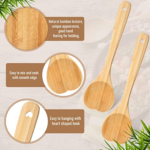 7 Pcs Heart Wood Cutting Board and Spoons Kitchen Utensils Set Include 3 Pcs Cutting Board and 4 Pcs Bamboo Spoons for Valentine's Day Gifts Charcuterie Stirring