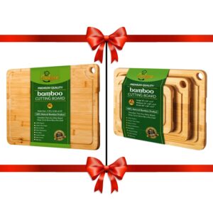 cookgen extra large bamboo cutting board "18 x 12.50" and bamboo cutting board set of 3 with juice groove