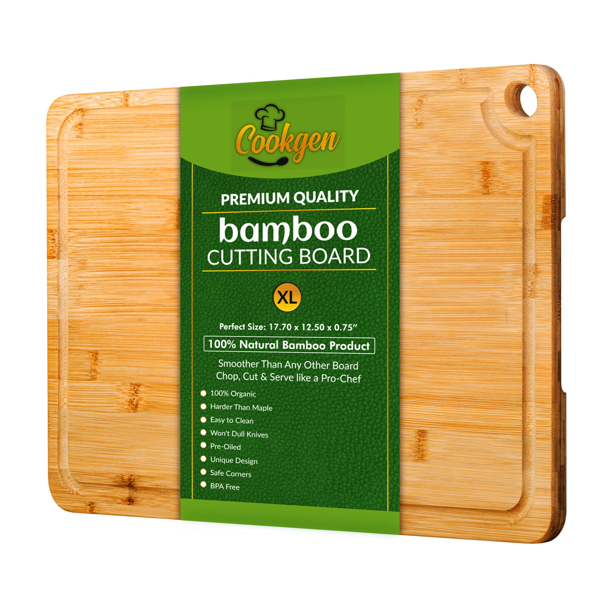 Cookgen Extra Large Bamboo Cutting Board "18 x 12.50" and Bamboo Cutting Board Set of 3 With Juice Groove