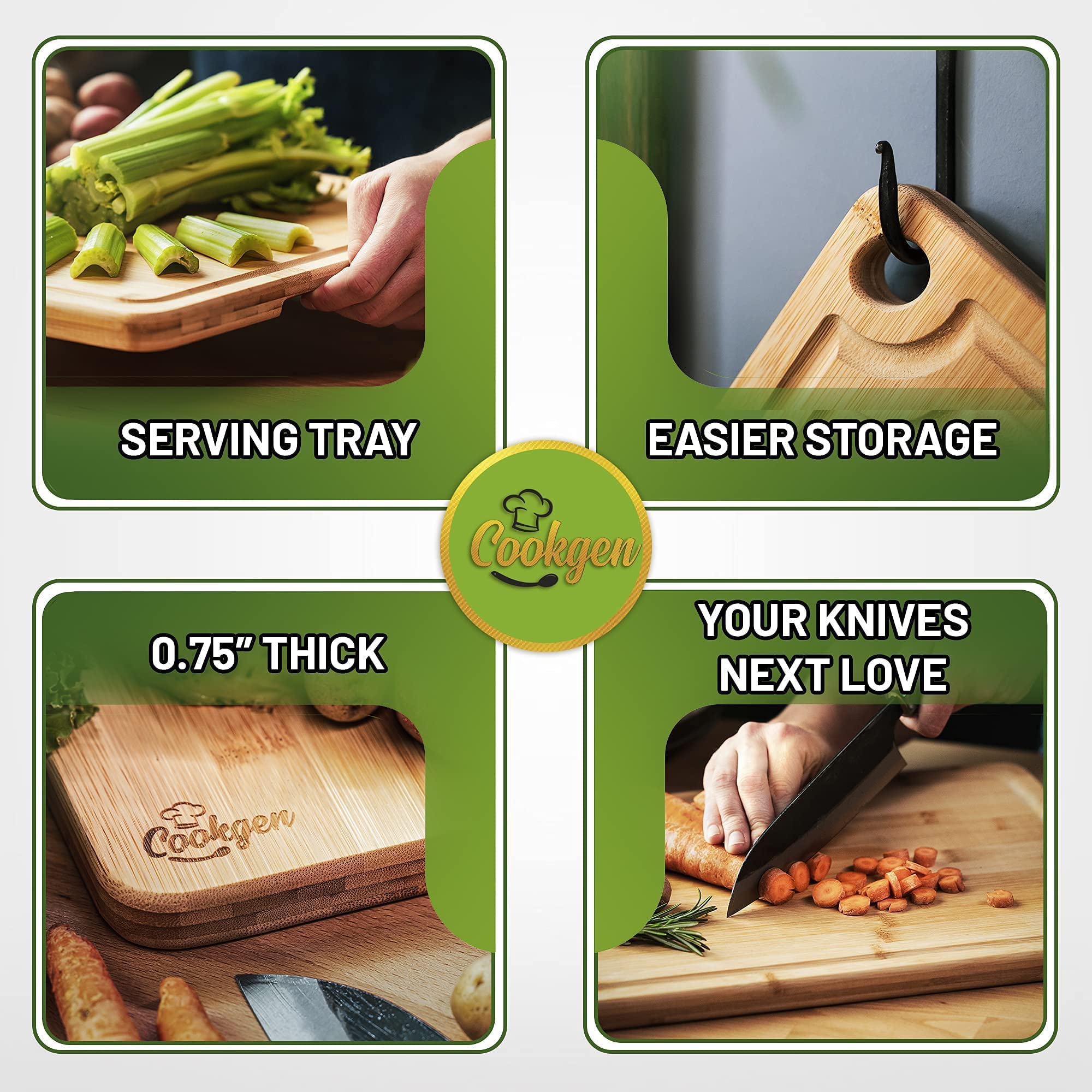 Cookgen Extra Large Bamboo Cutting Board "18 x 12.50" and Bamboo Cutting Board Set of 3 With Juice Groove