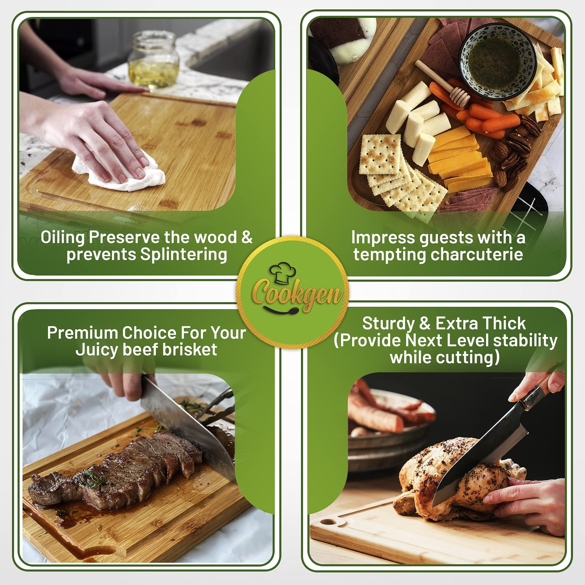 Cookgen Extra Large Bamboo Cutting Board "18 x 12.50" and Bamboo Cutting Board Set of 3 With Juice Groove