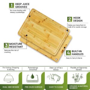 Cookgen Extra Large Bamboo Cutting Board "18 x 12.50" and Bamboo Cutting Board Set of 3 With Juice Groove