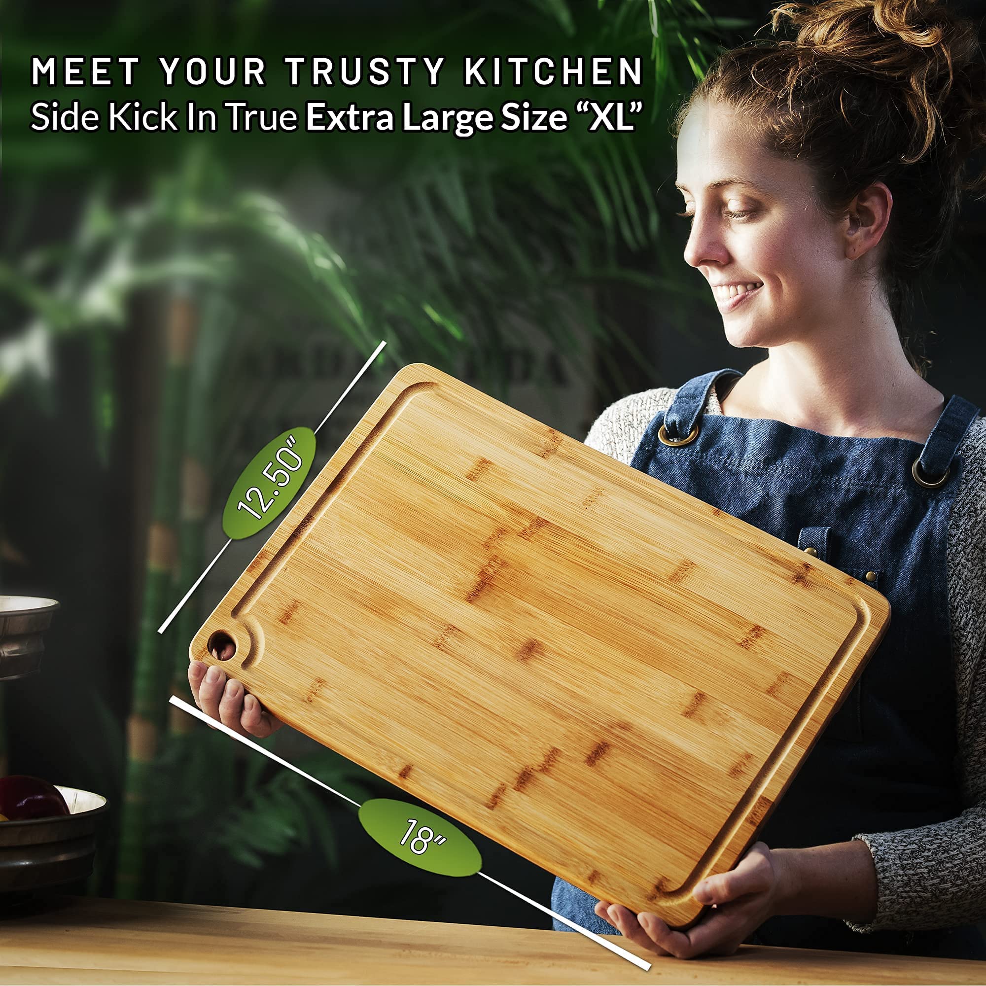 Cookgen Extra Large Bamboo Cutting Board "18 x 12.50" and Bamboo Cutting Board Set of 3 With Juice Groove