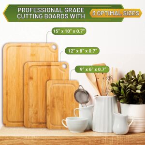 Cookgen Extra Large Bamboo Cutting Board "18 x 12.50" and Bamboo Cutting Board Set of 3 With Juice Groove