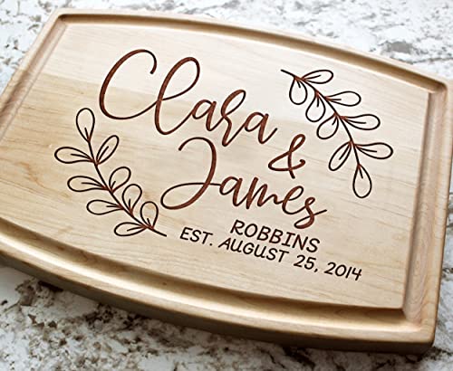 Personalized Mr & Mrs Cutting Board Wedding Gift for Couple Custom Engraved Arched Cutting Board