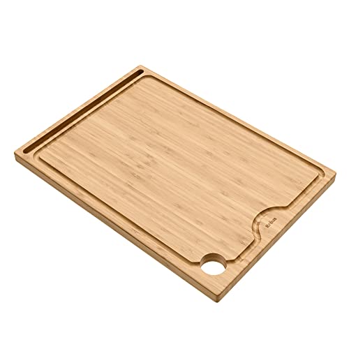 Kraus KCBT-WS103BB Solid Bamboo Cutting Board with Mobile Device Holder for Workstation Kitchen Sink (16 3/4 in. x 12