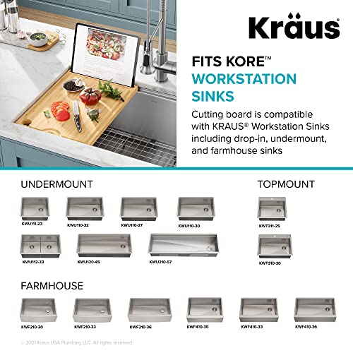 Kraus KCBT-WS103BB Solid Bamboo Cutting Board with Mobile Device Holder for Workstation Kitchen Sink (16 3/4 in. x 12