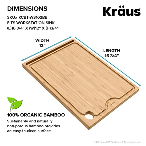 Kraus KCBT-WS103BB Solid Bamboo Cutting Board with Mobile Device Holder for Workstation Kitchen Sink (16 3/4 in. x 12