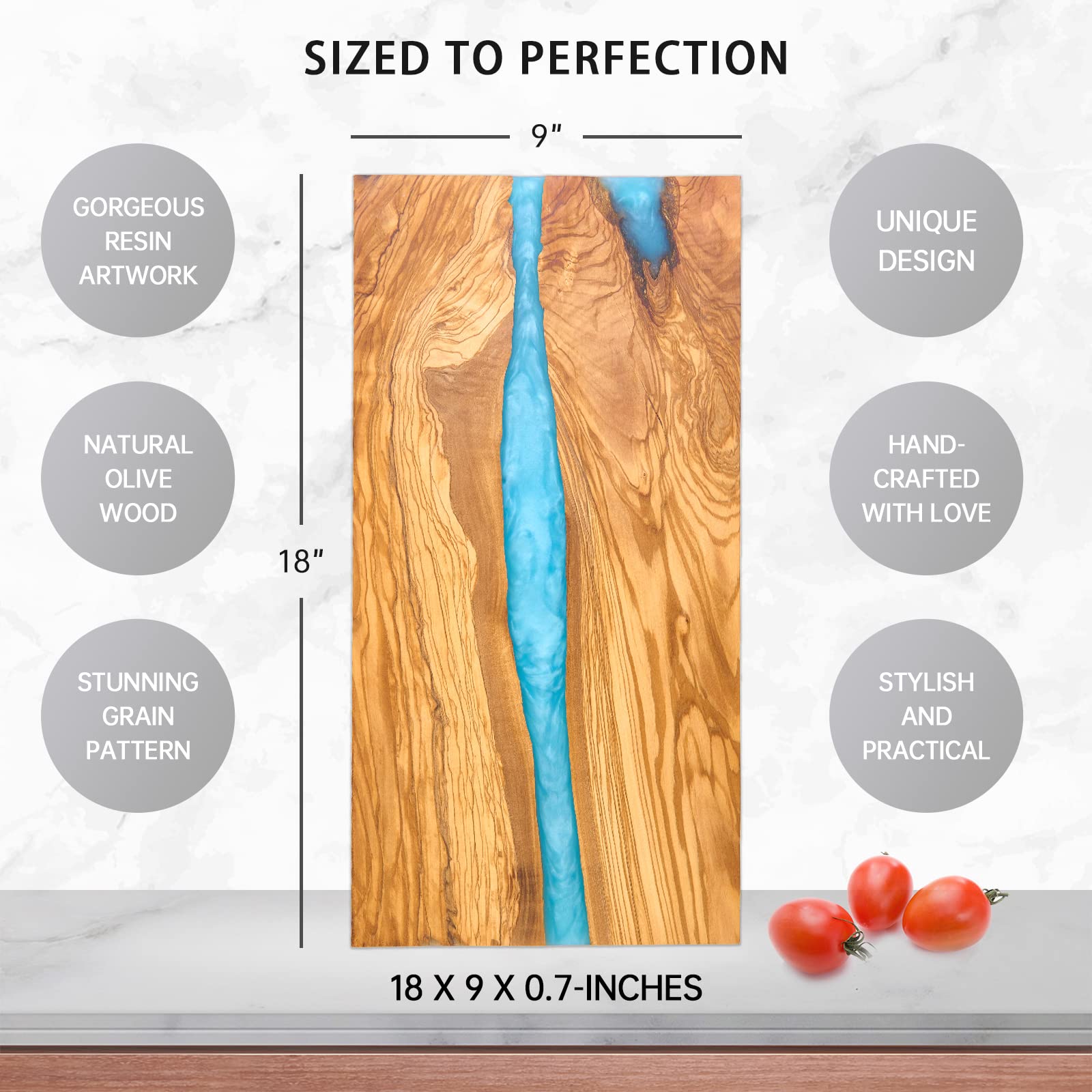 Greenmemo Italian Olive Wood luxury Cheese board with Resin, Charcuterie board, Chopping and Cutting Board for Meat Vegetable & Fruit, Wooden Epoxy Serving Board (Blue And White Gradient)