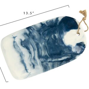 Blue & White Ceramic Cheese/Cutting Board with Marble Glaze Finish