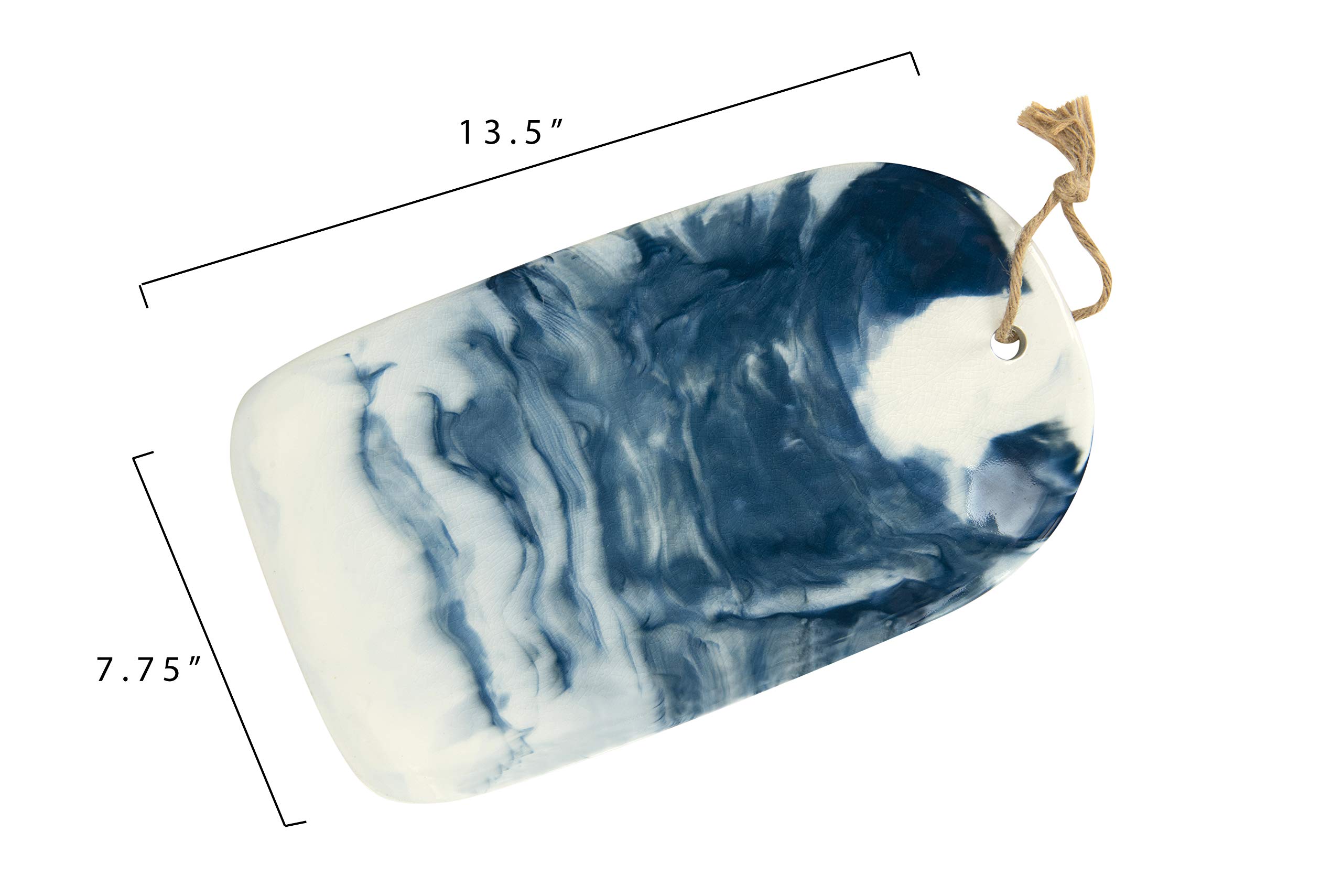 Blue & White Ceramic Cheese/Cutting Board with Marble Glaze Finish