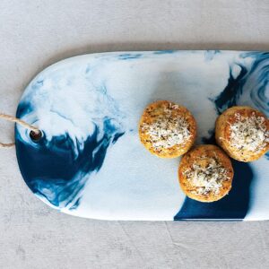 Blue & White Ceramic Cheese/Cutting Board with Marble Glaze Finish