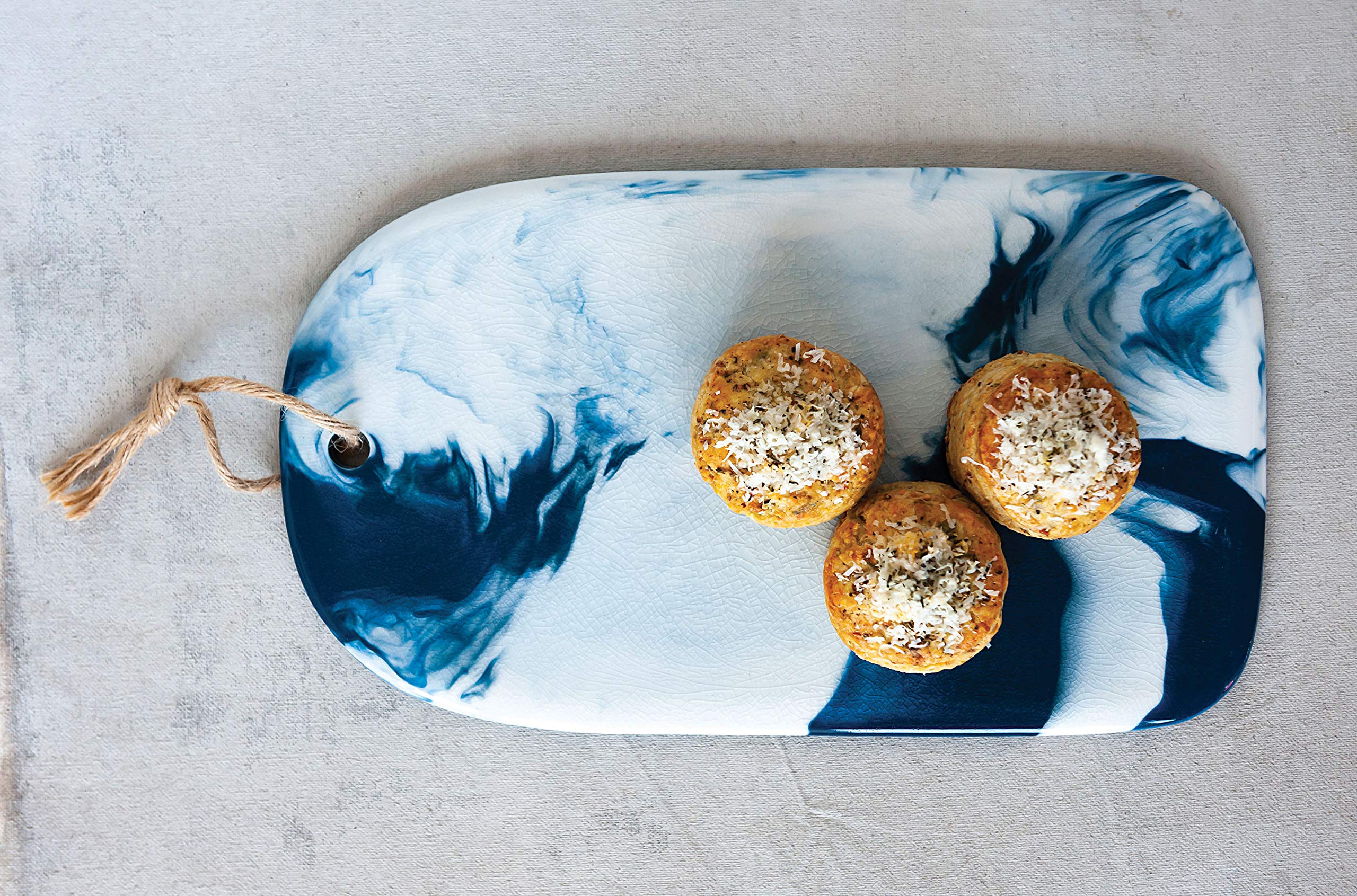 Blue & White Ceramic Cheese/Cutting Board with Marble Glaze Finish