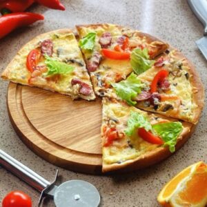 14” Light Solid Wood Round Pizza Cutting Board - Chopping Wood Pad Beechwood Cutting Board - Round Wooden Board Charcuterie - Mini Small Breadboard for Kitchen