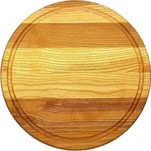 14” Light Solid Wood Round Pizza Cutting Board - Chopping Wood Pad Beechwood Cutting Board - Round Wooden Board Charcuterie - Mini Small Breadboard for Kitchen