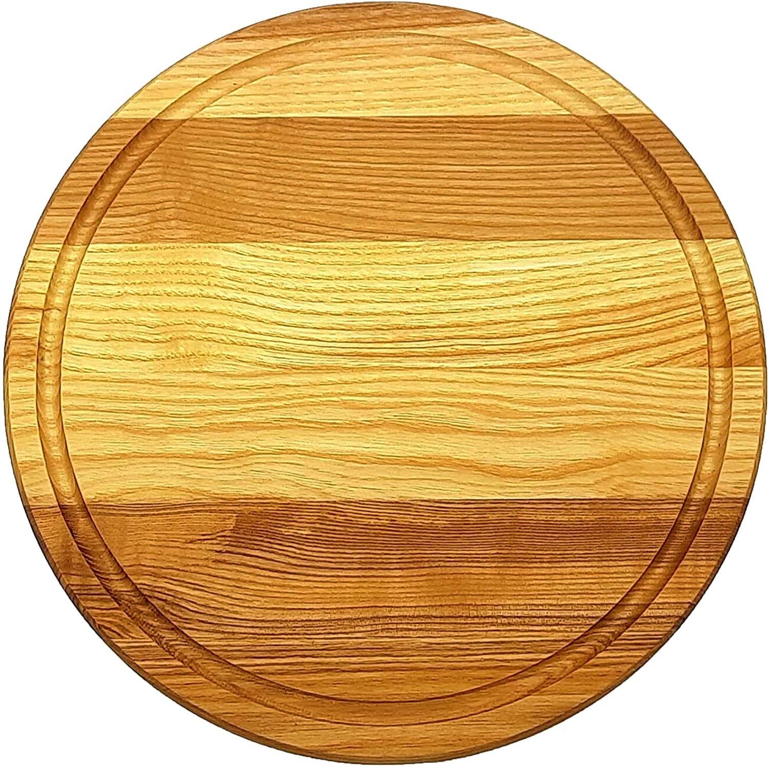 14” Light Solid Wood Round Pizza Cutting Board - Chopping Wood Pad Beechwood Cutting Board - Round Wooden Board Charcuterie - Mini Small Breadboard for Kitchen