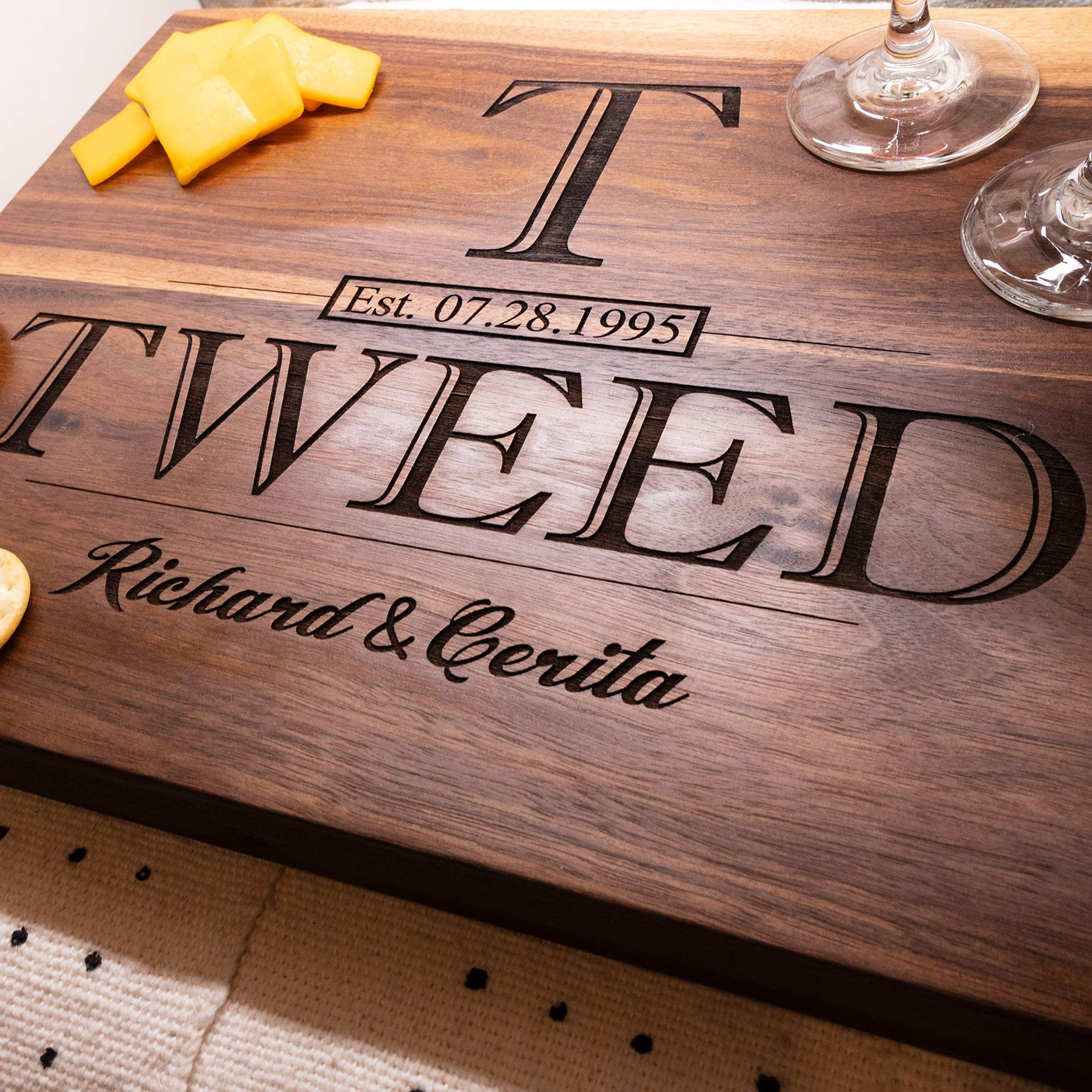 Personalized Cutting Boards - Laser Engraved Handmade Cutting Boards - Maple or Walnut Wood Cutting Boards for Kitchen - 2 Way Display or Charcuterie Boards - Personalized Gifts for Couples