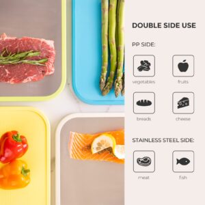 Zuutii Cutting Boards Double-Sided,Stainless Steel Cutting Board for Kitchen,Plastic Cutting Board Dishwasher Safe Non-Slip,BPA Free,Juice Grooves,Chop Meat,Veggies,16.5x11x0.75inch Light Cream