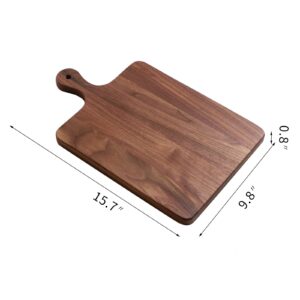 Muso Wood Walnut Cutting Board for Kitchen, Wooden Chopping Board with Handle to Hang, Square Bread Pizza Cheese Board, Charcuterie Board Used for Serving Platter 15.7x9.8 inch