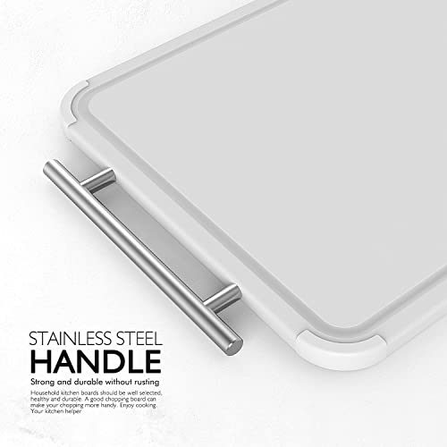 Cutting Boards for Kitchen – Large Plastic Kitchen Cutting Board, Dishwasher Safe Thick Chopping Board with Juice Grooves, for Meat, Fruits, Veggies, Easy Grip Handle, Non-Slip (White)