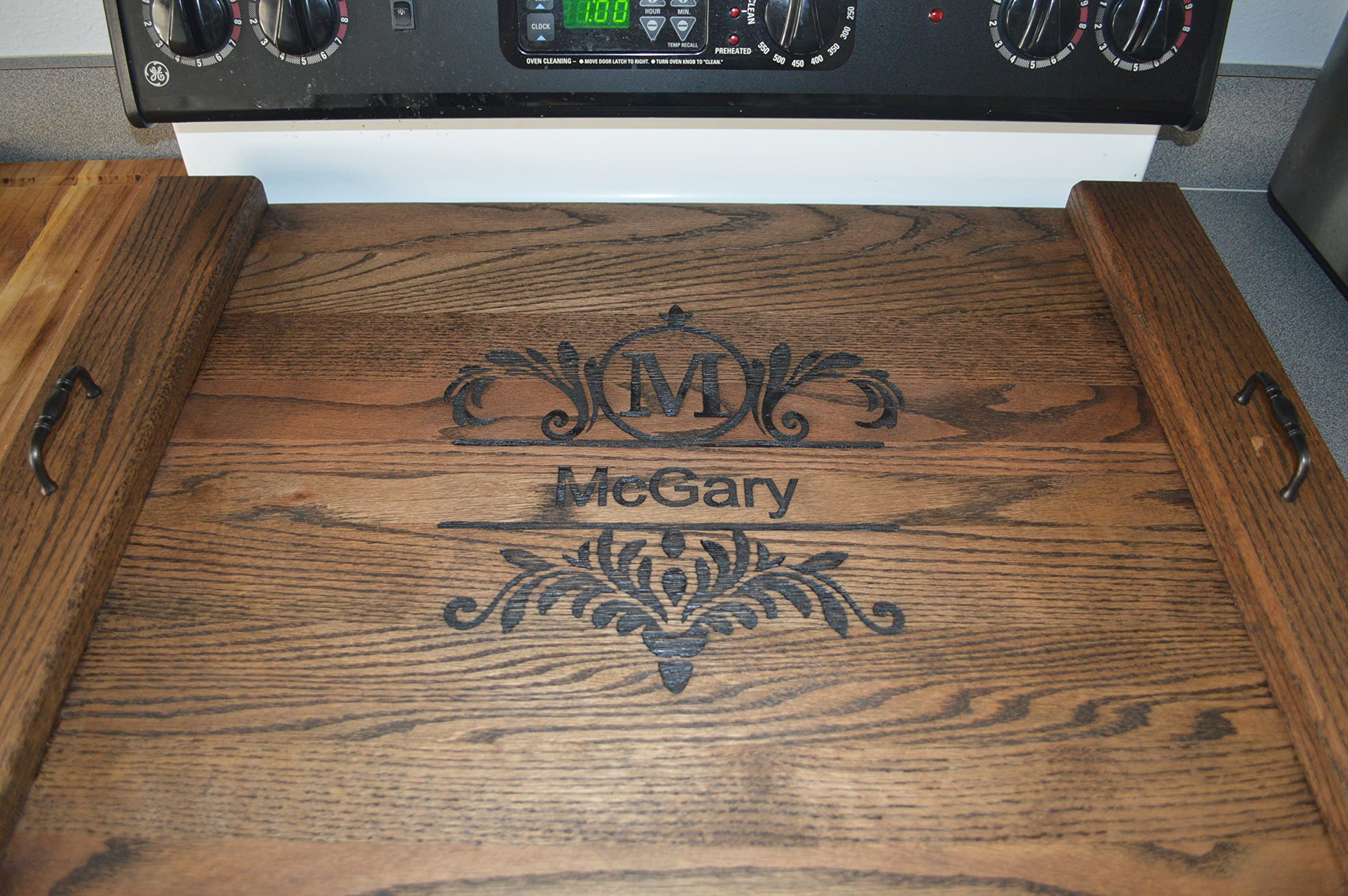 Solid American Oak Laser Engraved Personalized Noodle Board/Stove Top Cover - Farmhouse Style-