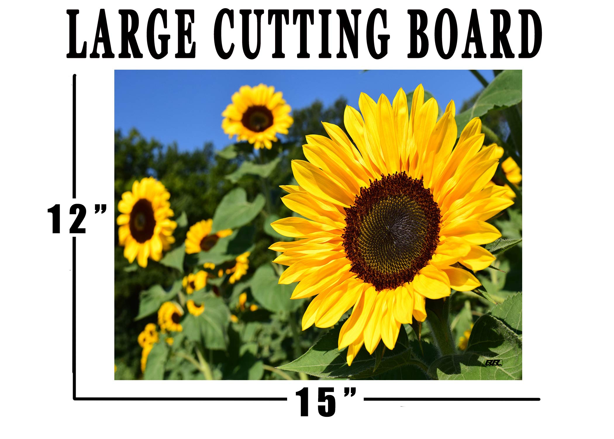 Flower Sun Flowers Kitchen Glass Cutting Board Decorative Gift For Mom Sunflower Design White