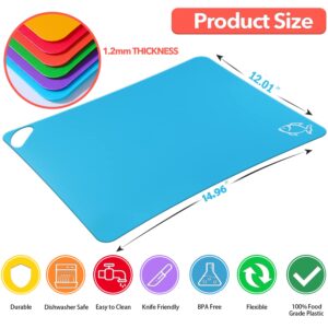 Plastic Cutting Board Mats Set,Flexible Kitchen Chopping Board,Colored Cutting Mats With Food Icons & Easy-Grip Handles & Anti-skid Back,BPA-Free,Non-Slip,Dishwasher Safe,Set of 6