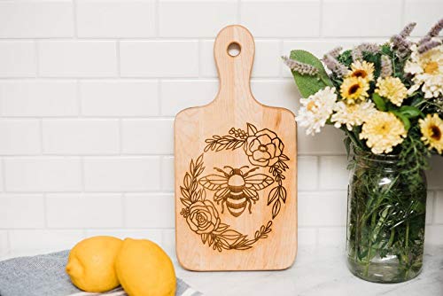 Cute Floral Honey Bee Cutting Board Gift For Bee Keeper, Flower Honey Bee Serving Board Kitchen Decor Gift For Her