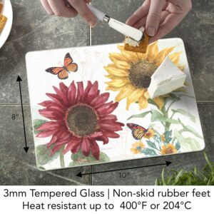 CounterArt Sunflower Splendor 3mm Heat Tolerant Tempered Glass Cutting Board 10” x 8” Manufactured in the USA Dishwasher Safe