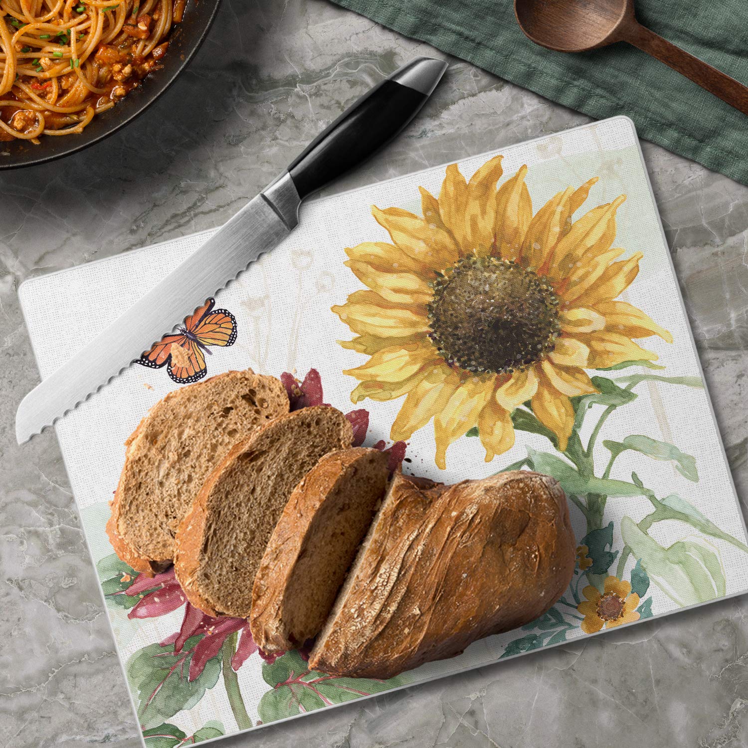 CounterArt Sunflower Splendor 3mm Heat Tolerant Tempered Glass Cutting Board 10” x 8” Manufactured in the USA Dishwasher Safe