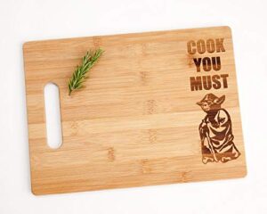 yoda cook you must 8.5"x11" engraved bamboo wood cutting board with handle star wars gift